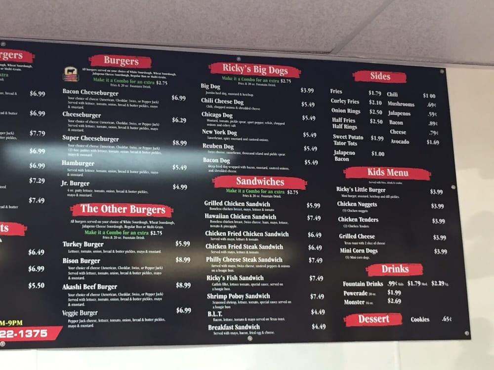 Carta del restaurante Ricky's Thick N' Juicy Burgers, Baytown