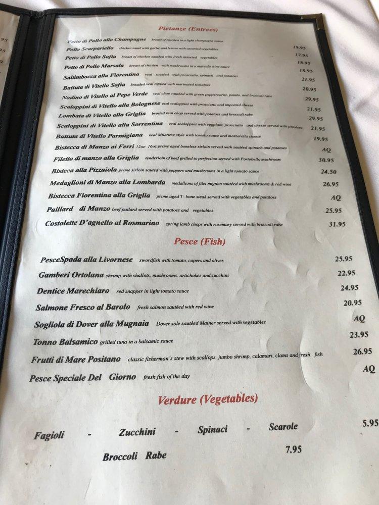 Menu at Sofia restaurant, New York City, 3rd Ave