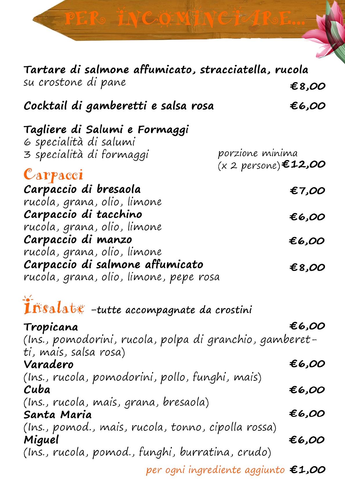 Speisekarte von Tropicana Pub Bari, Bari