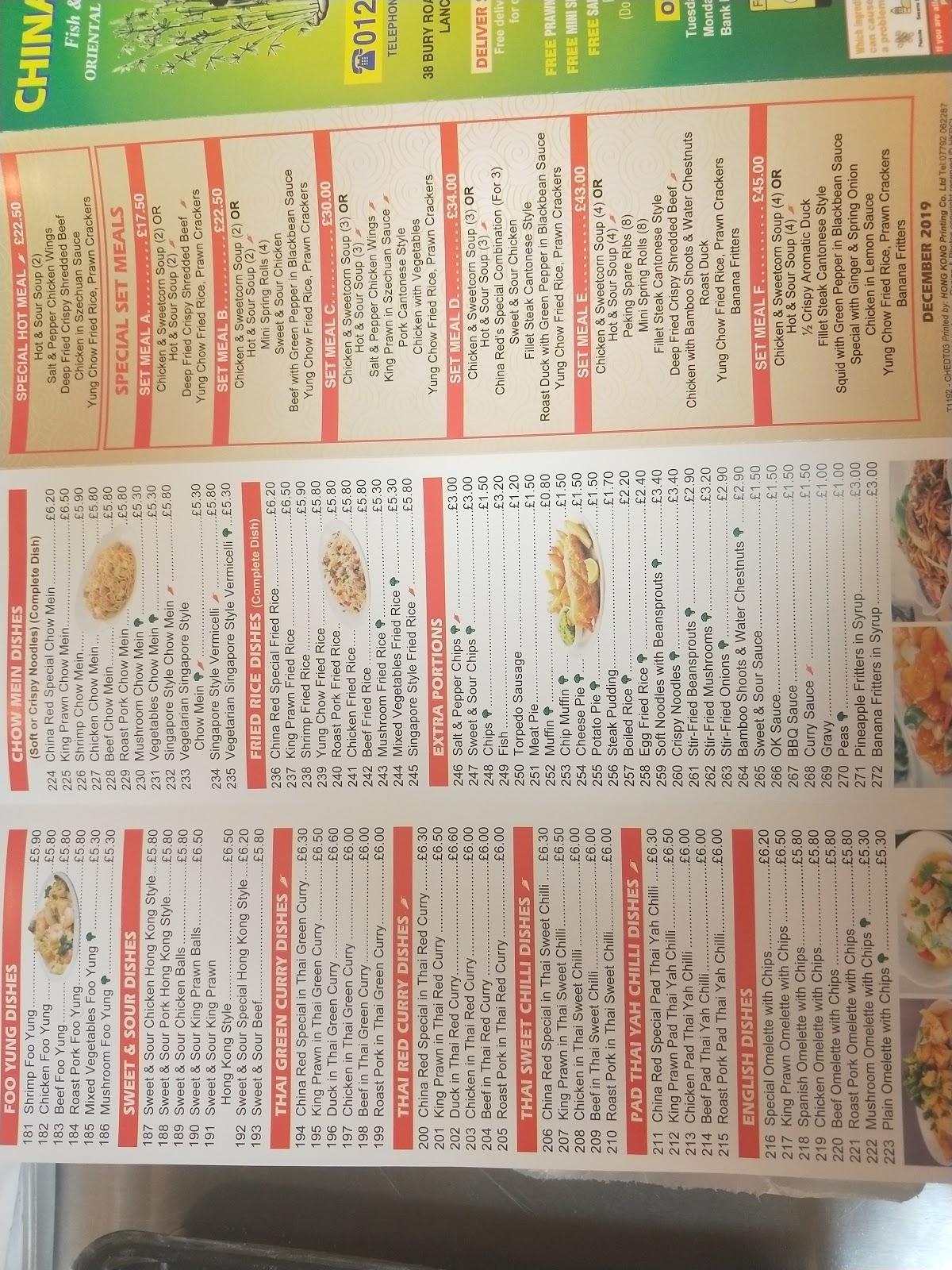 Menu at China Red restaurant, Bury