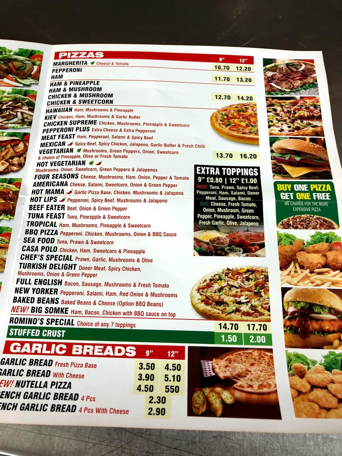 Menu at Rominos Pizza & Kebab restaurant, Lydney