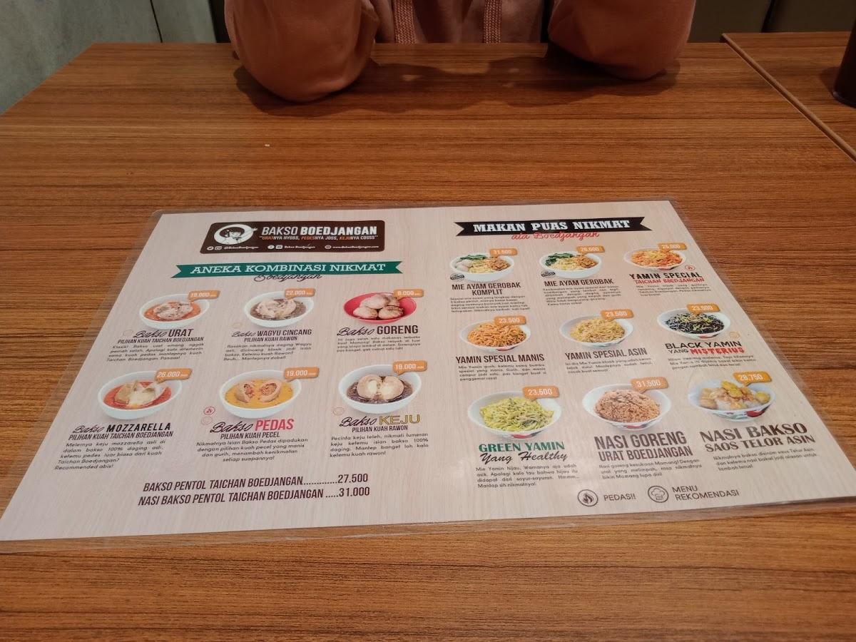 Menu at Bakso Boedjangan Trans Studio Bandung restaurant, Bandung
