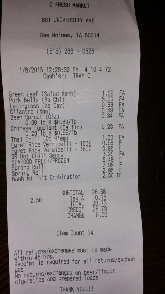 Menu at C Fresh Market restaurant, Des Moines