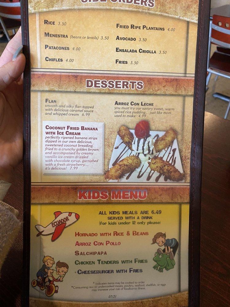Menu at Mi Patria Ecuadorian Restaurant, West Des Moines