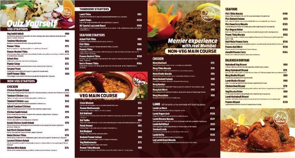 Menu at Mumbai Meals restaurant, Durban, 201 Sparks Rd