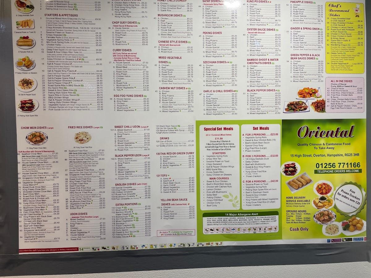 Menu at Oriental restaurant, Overton
