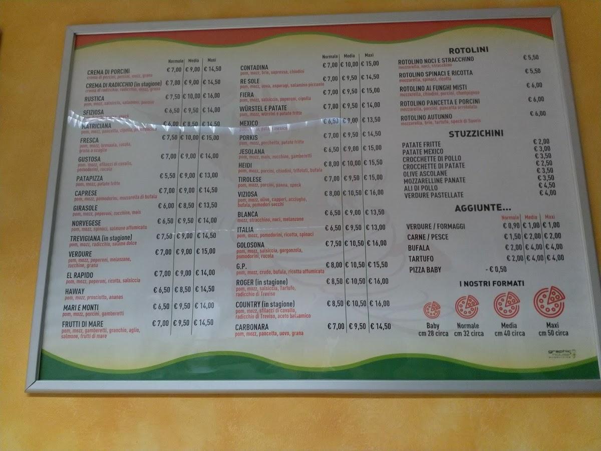 Menu at Pizzeria El Rapido, Meolo
