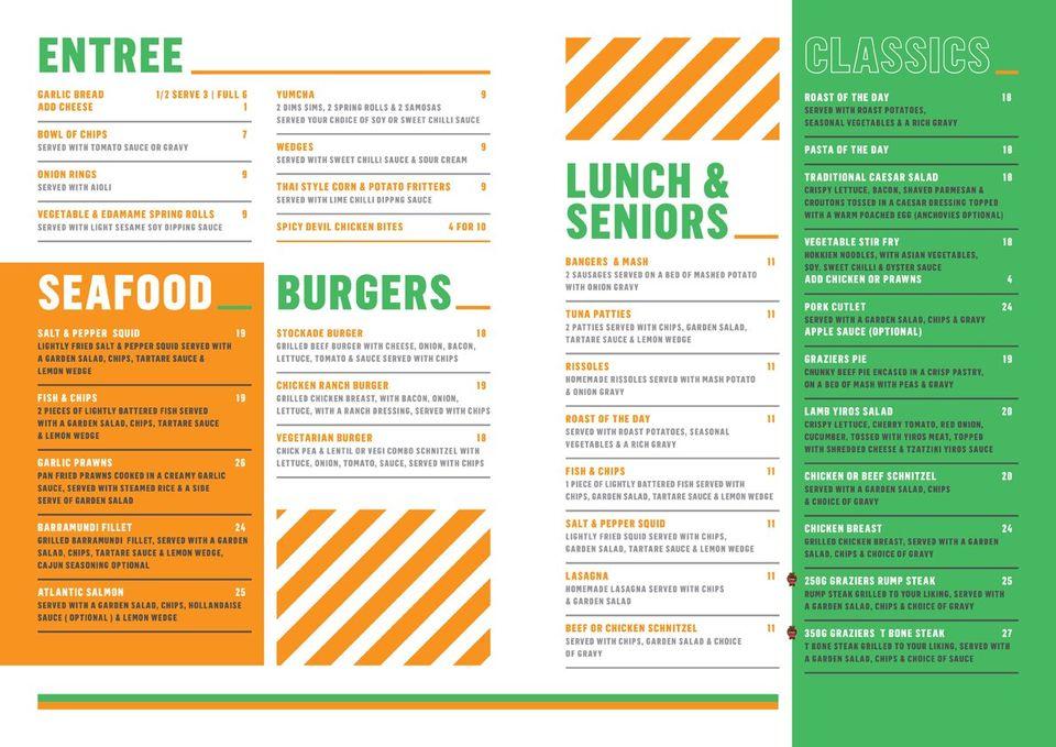 Menu at Stockade Tavern pub & bar, Salisbury