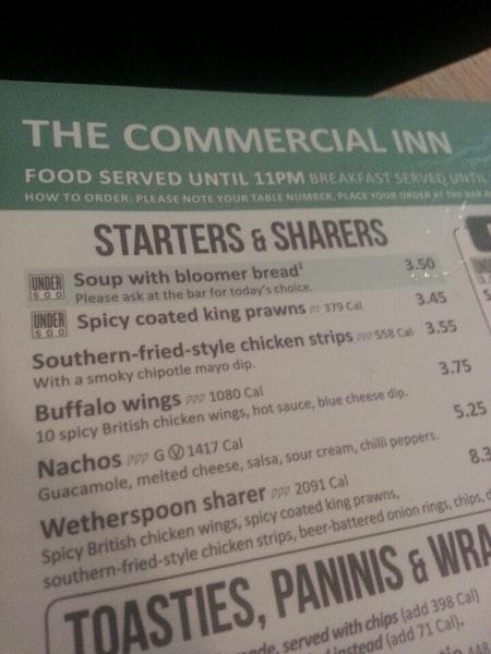 Menu at The Commercial Inn - JD Wetherspoon pub & bar, Sowerby Bridge