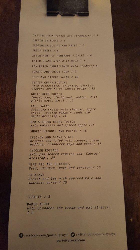 Menu at Port City Royal pub & bar, Saint John
