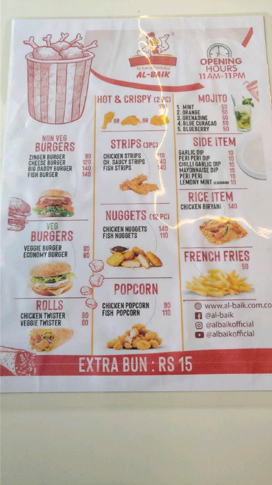 Menu at AL-BAIK, Mangaluru