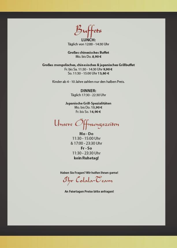 Speisekarte von Colala restaurant, Baden-Baden