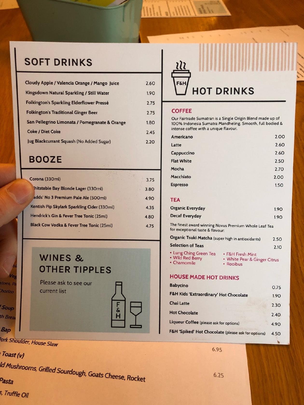 Menu at Farm & Harper restaurant, Whitstable