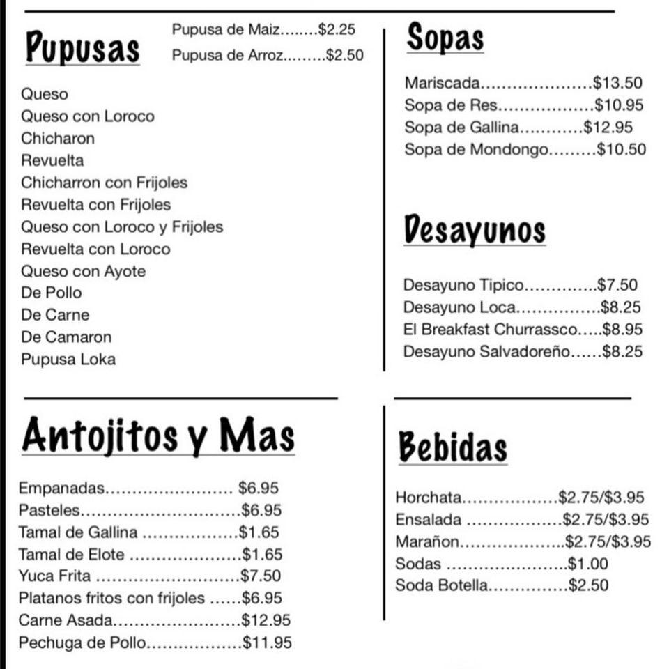 Menu at La Pupusa Loka restaurant, Houston