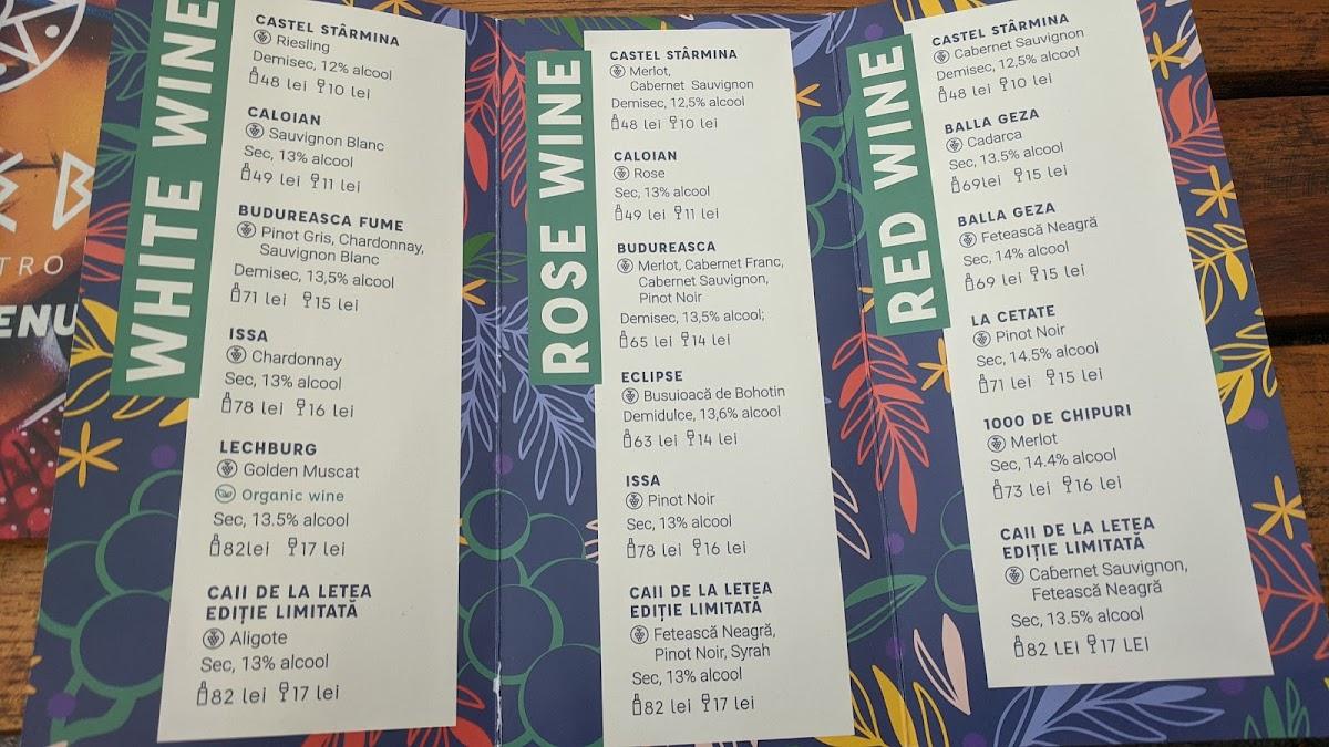 Menu at Makeba, Cluj-Napoca