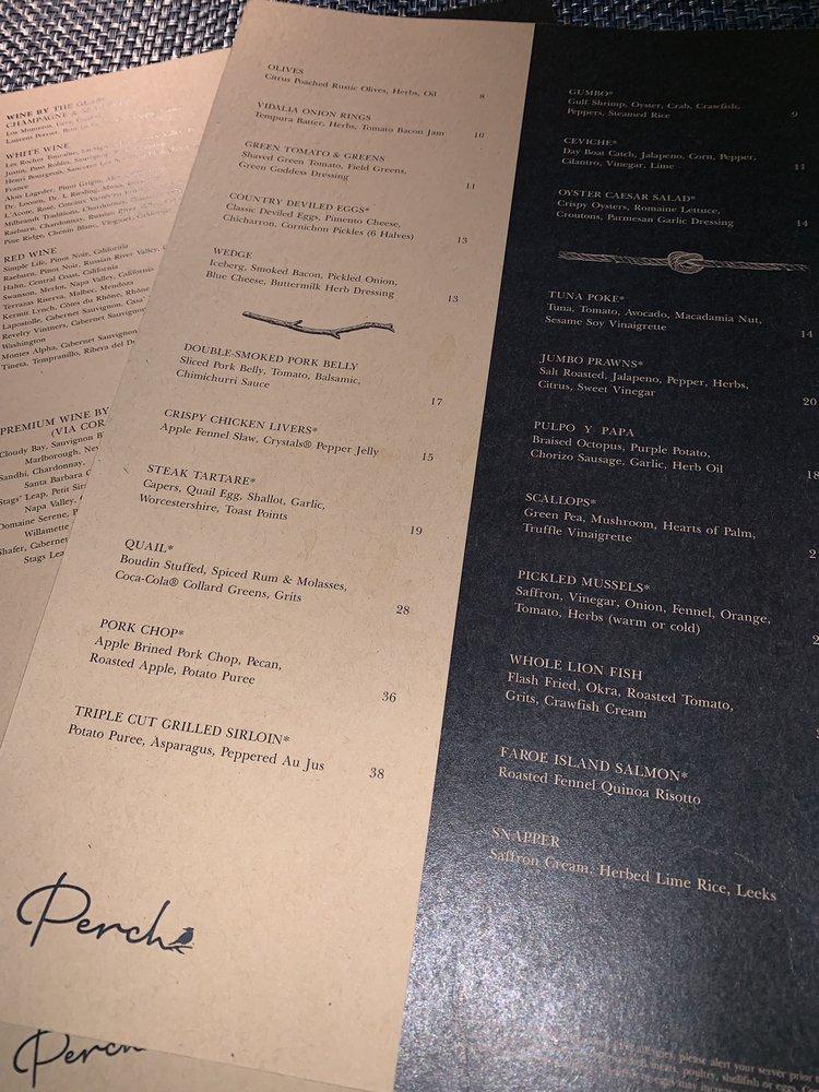 Menu at Perch pub & bar, Gulf Shores