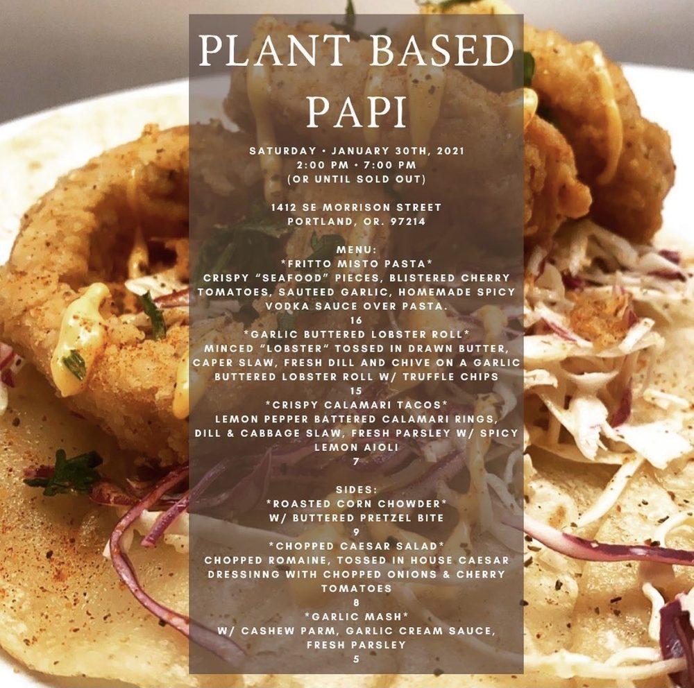 Menu at Plant Based Papi, Portland, 727 SE Grand Ave
