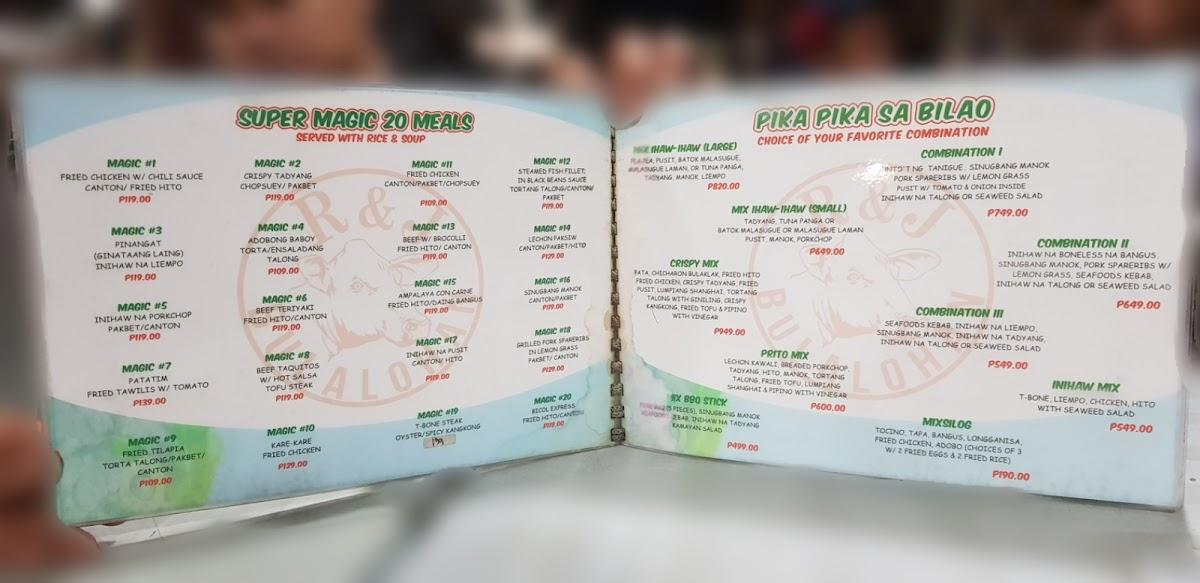 Menu at R&J Bulalohan restaurant, Mandaluyong