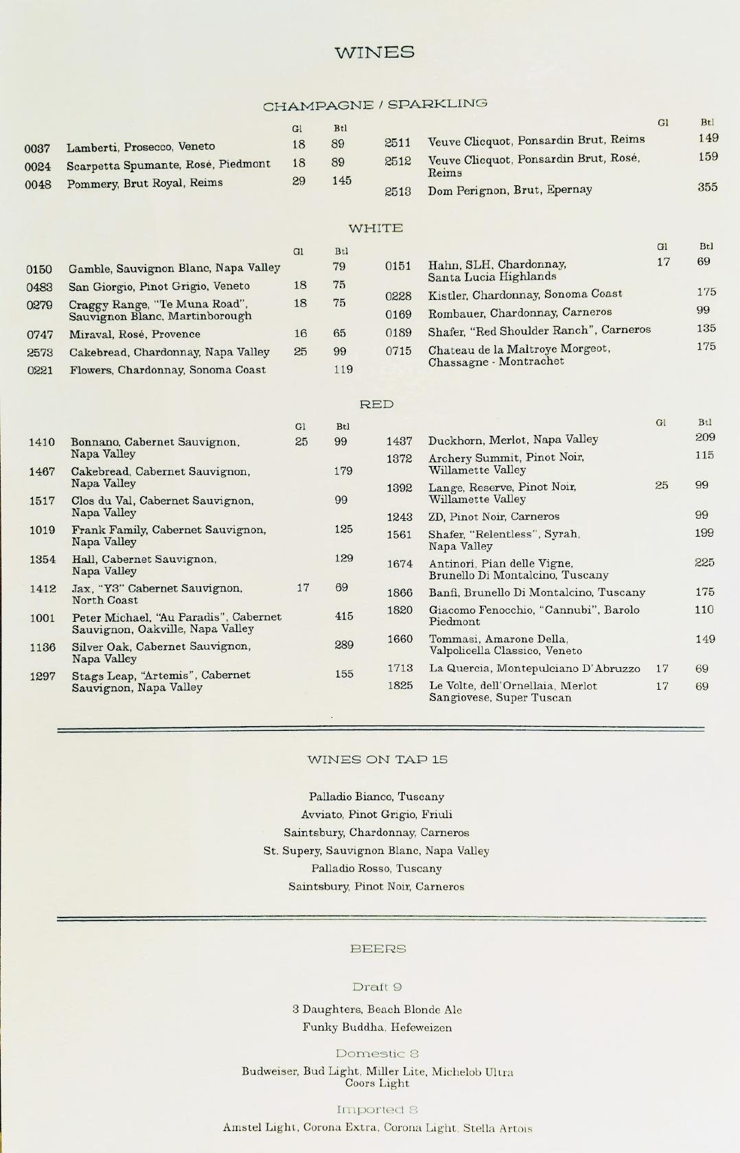Menu at TERRAZZA restaurant, Naples