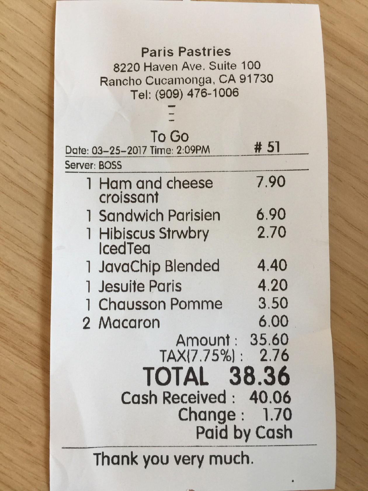 Menu at Paris Pastries Bakery Cafe, Rancho Cucamonga