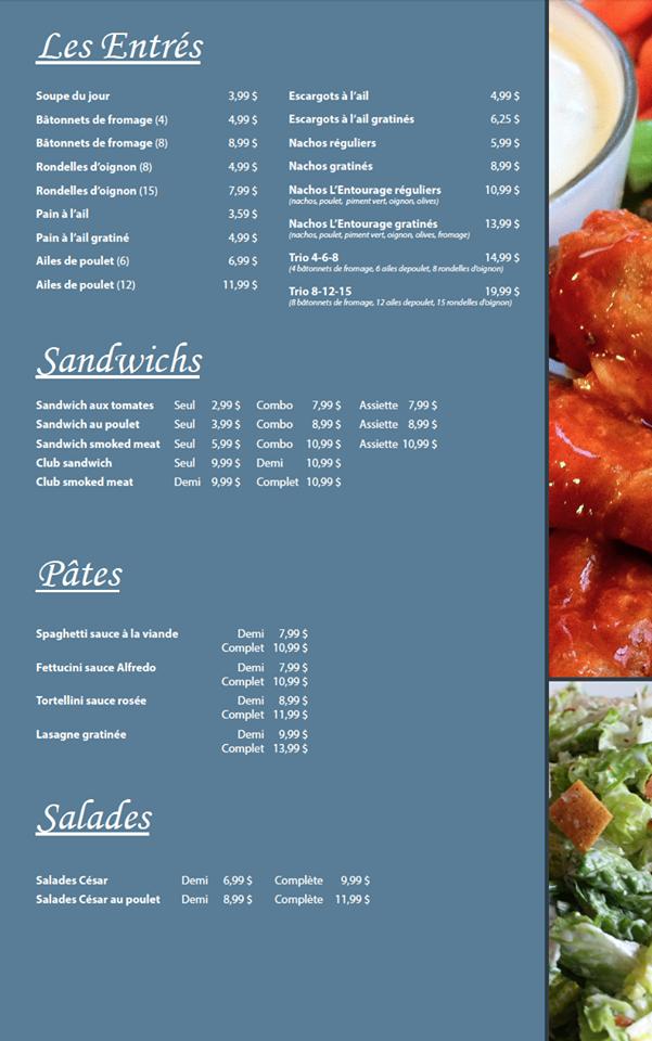 Menu at Resto L'Entourage restaurant, Amos