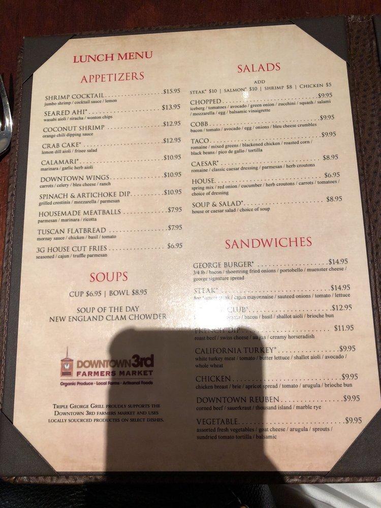 Menu at Triple George Grill steakhouse, Las Vegas