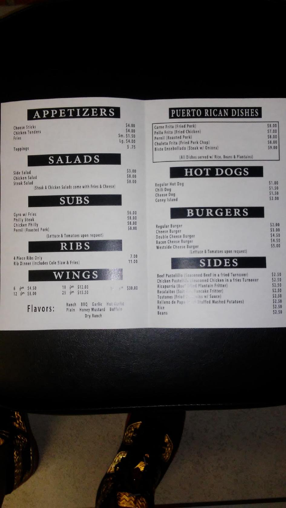 Menu at West side grill restaurant, Youngstown