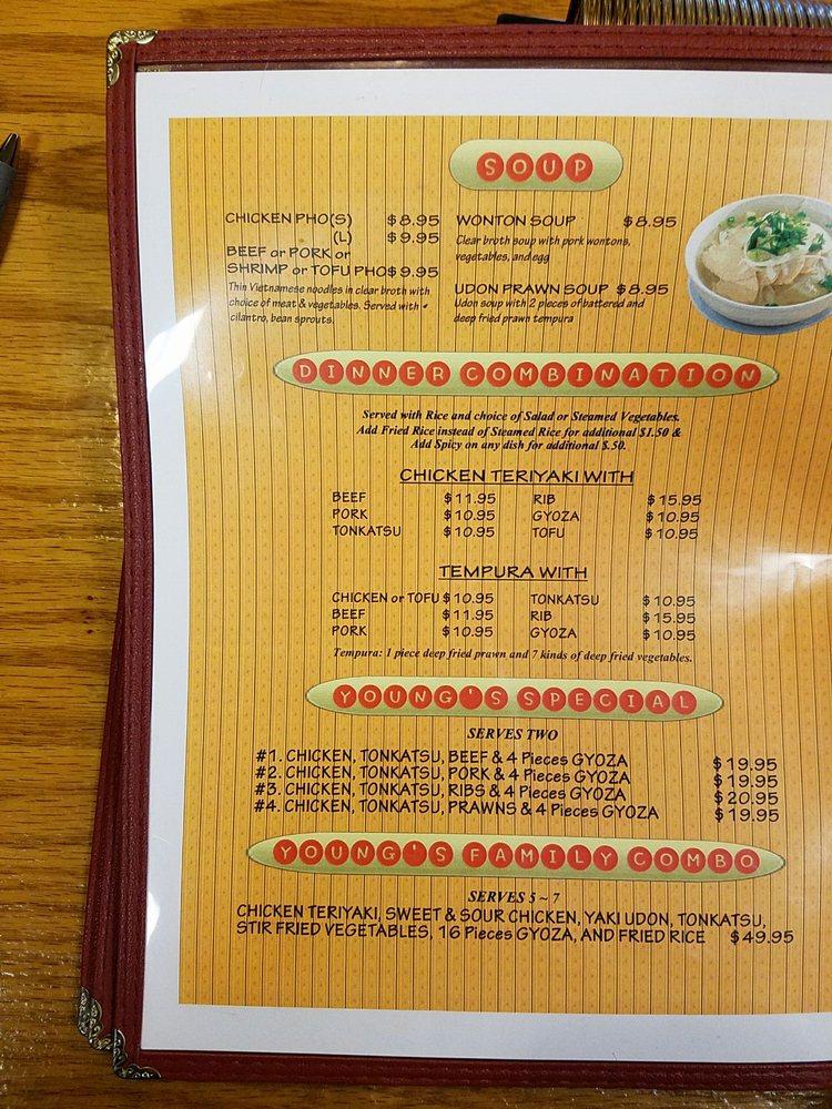 Menu at Young's Teriyaki restaurant, Yelm