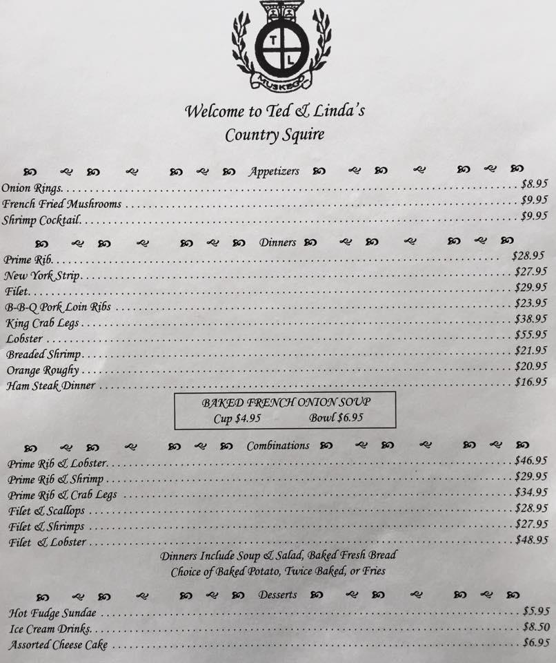 Menu at Country Squire Supper Club, Muskego