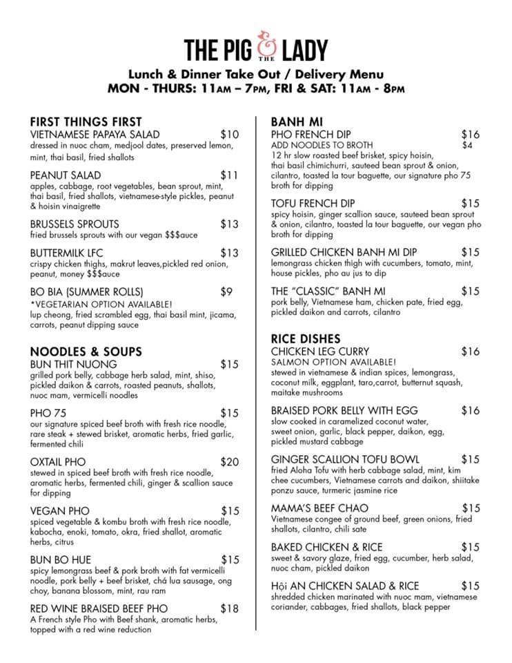 Menu at The Pig and The Lady restaurant, Honolulu, 83 N King St