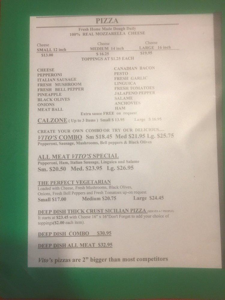 Menu at Vito's Famous Pizza pizzeria, San Jose