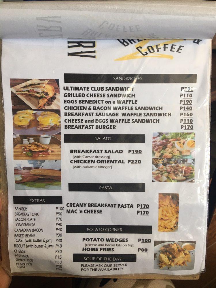 Menu at ZRV Breakfast and Coffee cafe, Angeles