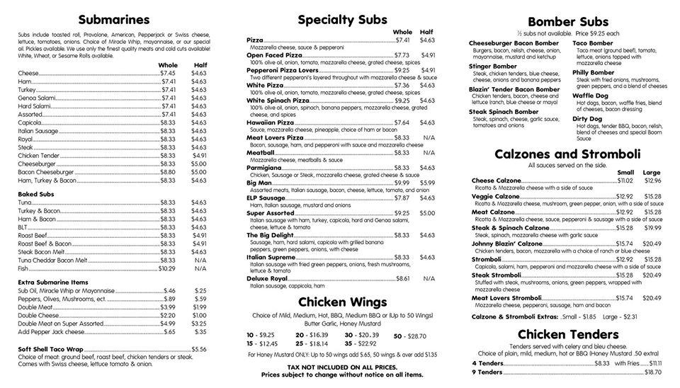 Menu at La Via Pizzeria, Gowanda