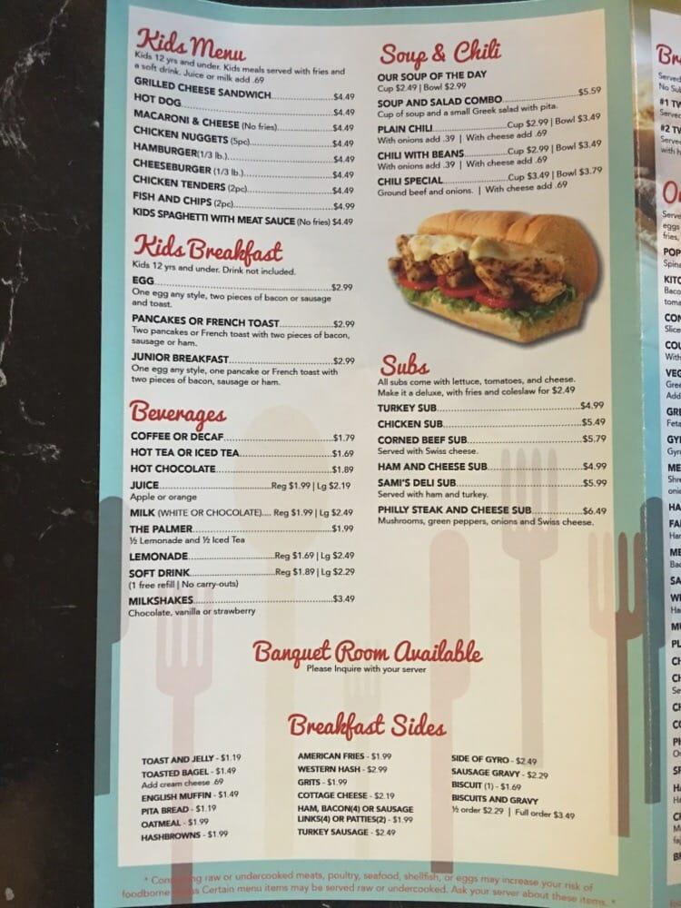 Menu at Sami's Coney Island restaurant, Taylor, Eureka Rd