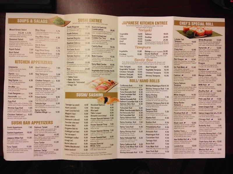 Menu at Song Asian Cuisine restaurant, New Buffalo