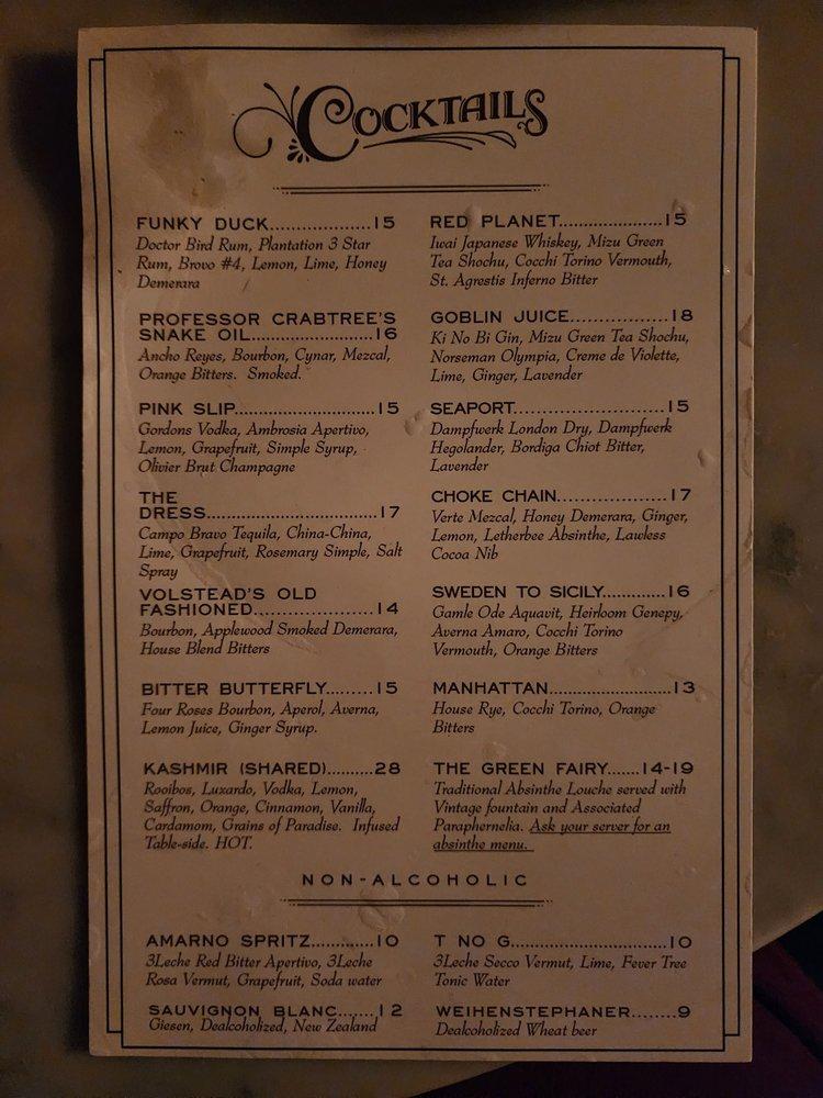 Menu at Volstead's Emporium pub & bar, Minneapolis