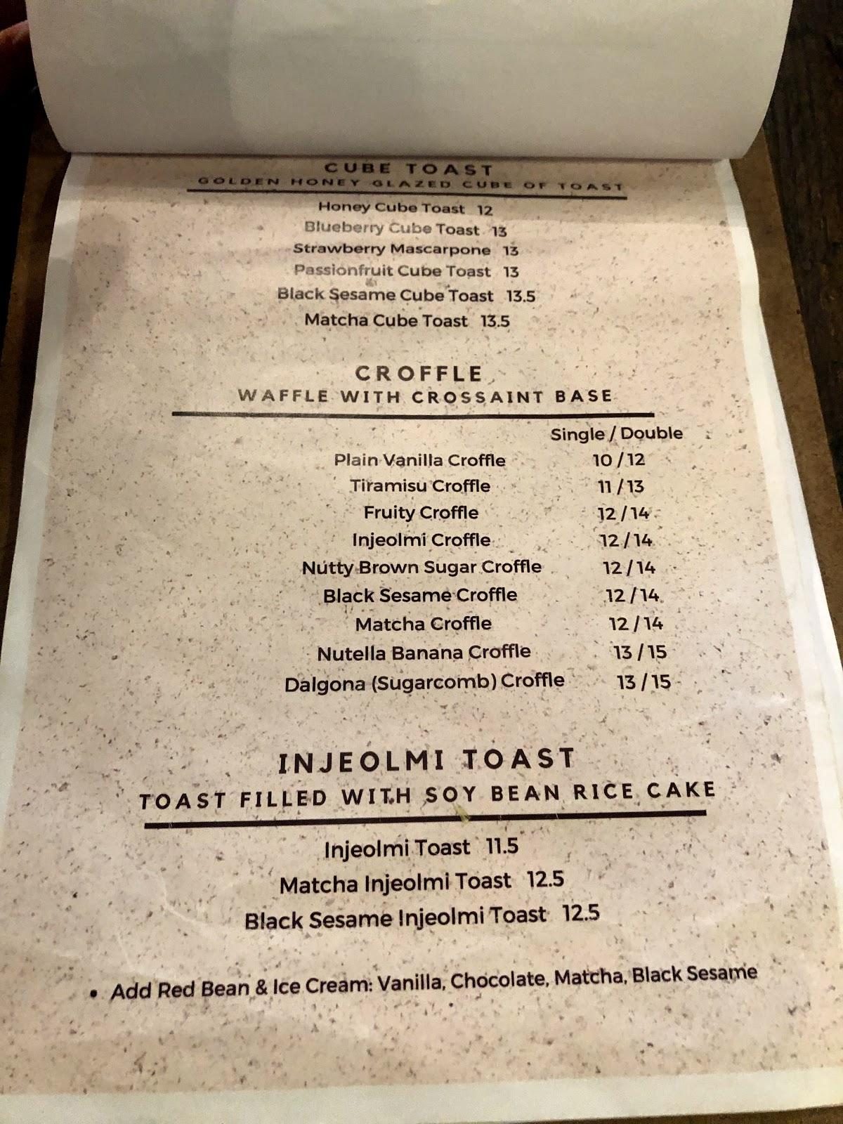 Menu at Cafe Guilty Pleasure, Northbridge