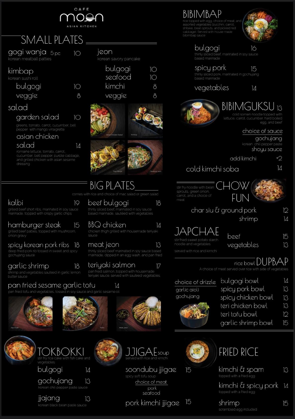 Menu at Cafe Moon, Kihei