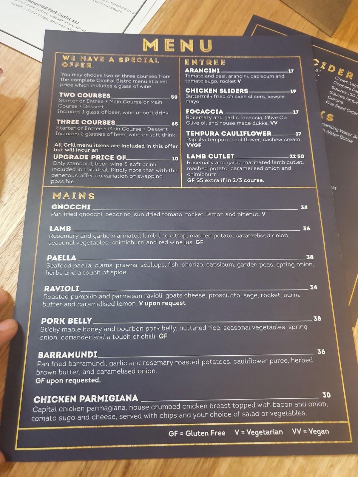 Menu at Capital Bistro restaurant, Horsham