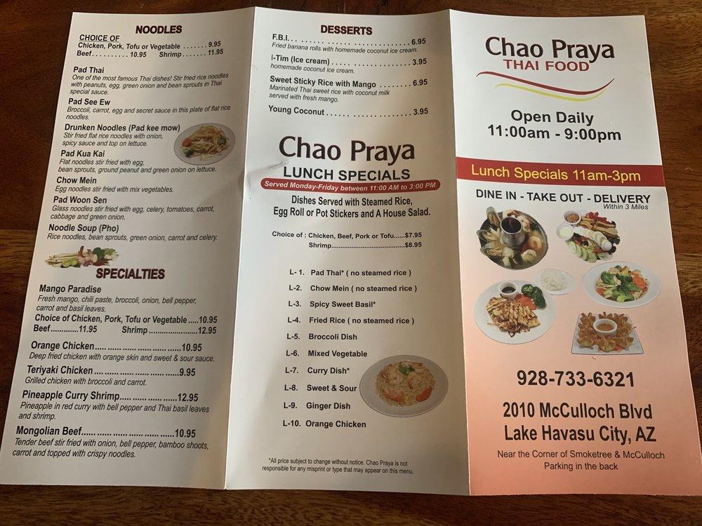 Menu at Thai Food Restaurant, Lake Havasu City