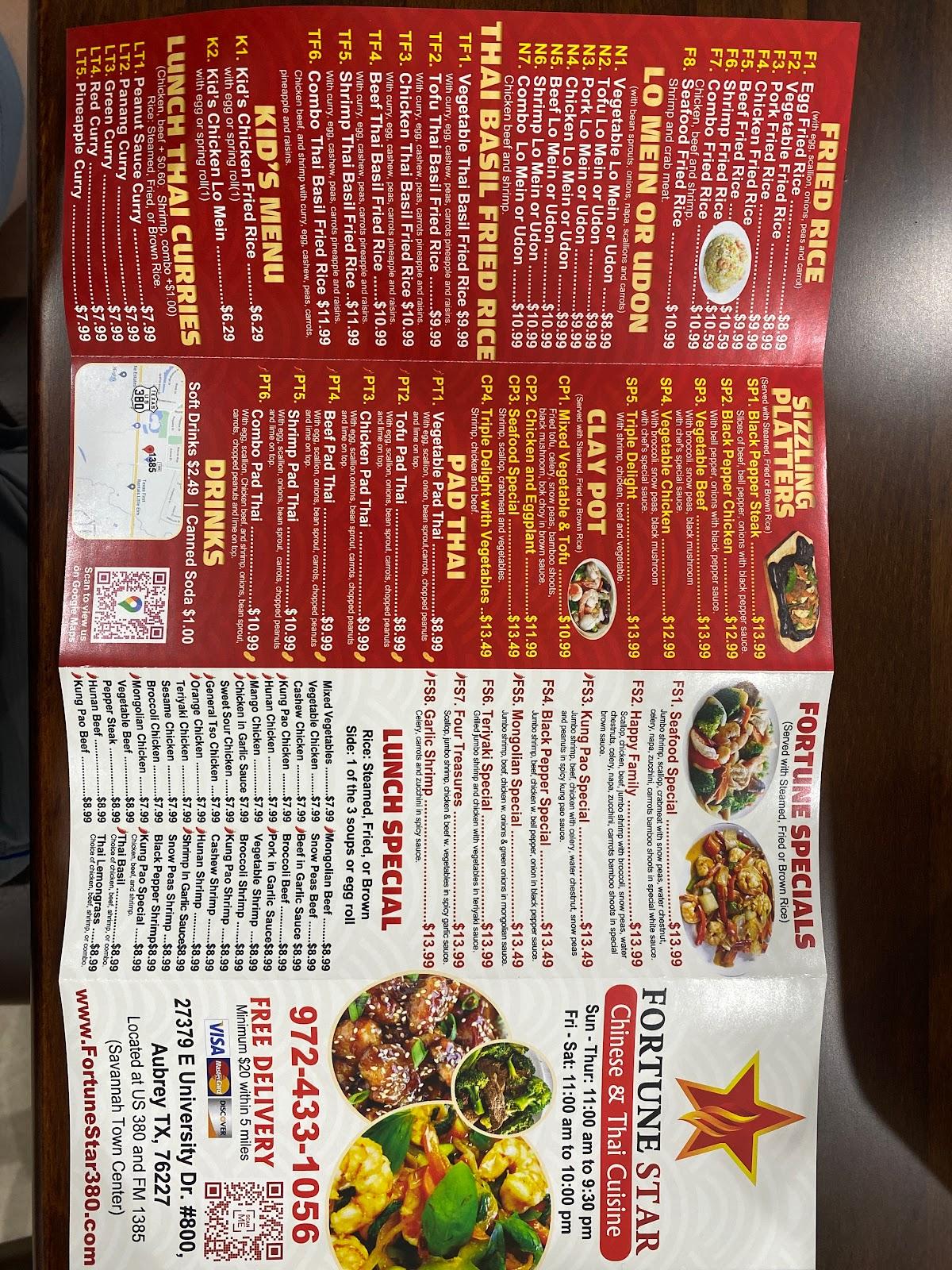 Menu at Fortune Star Chinese & Thai Cuisine restaurant, Little Elm
