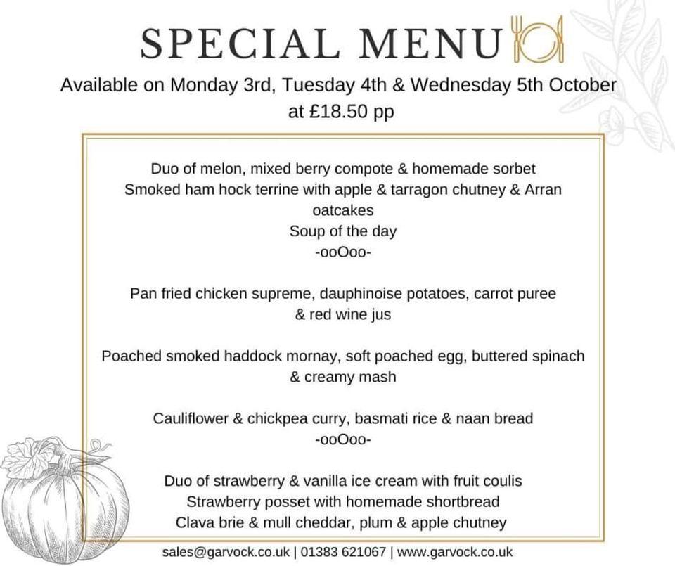 Menu at Garvock House Hotel restaurant, Dunfermline