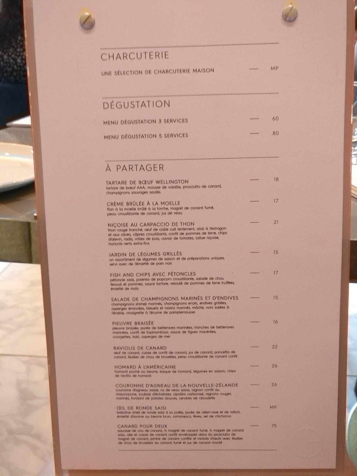 Menu at Hopkins restaurant, Montréal, Monkland Ave