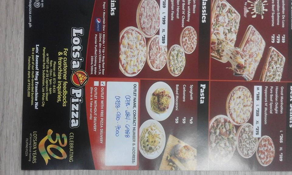 Menu at Lots A Pizza sablayan occidental mindoro Sablayan restaurant ...