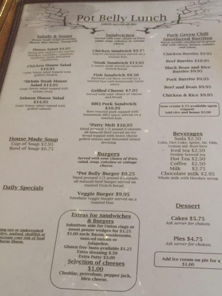 Menu at Potbelly Restaurant & Lounge, Red Feather Lakes