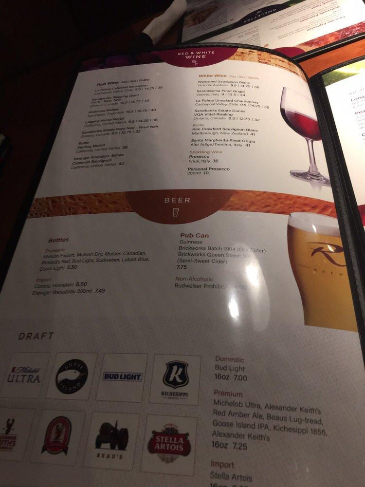 Menu at Chances R Restaurant, Ottawa