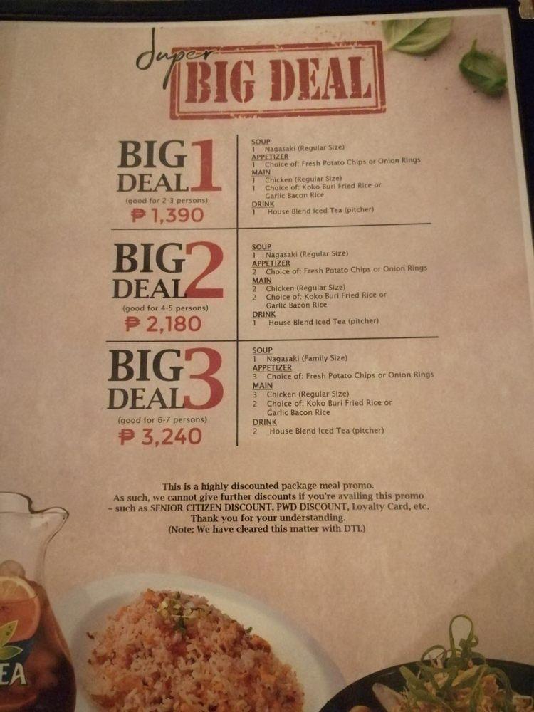 Menu at Koko Buri restaurant, Mabalacat, Berthapil III
