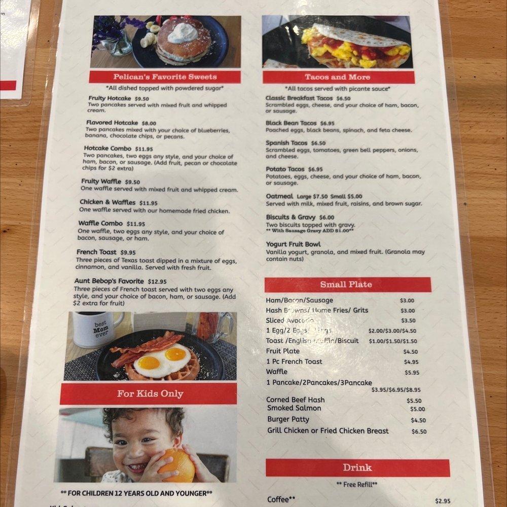 Menu at PELICAN BREAKFAST & LUNCH- FRIENDSWOOD restaurant, Friendswood