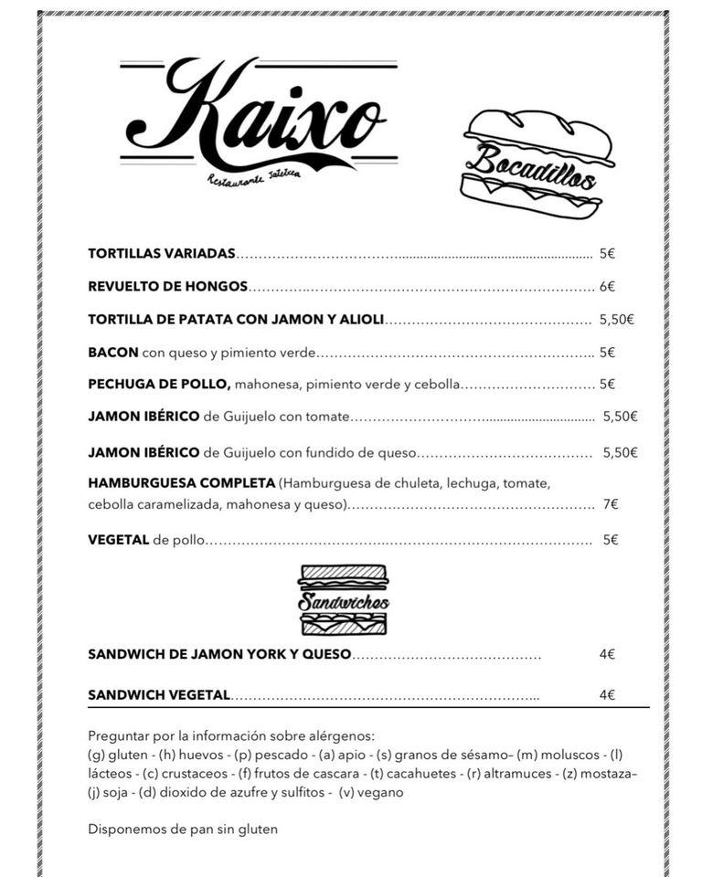 Menu at Restaurante Bar Kaixo, Alsasua – Altsasu
