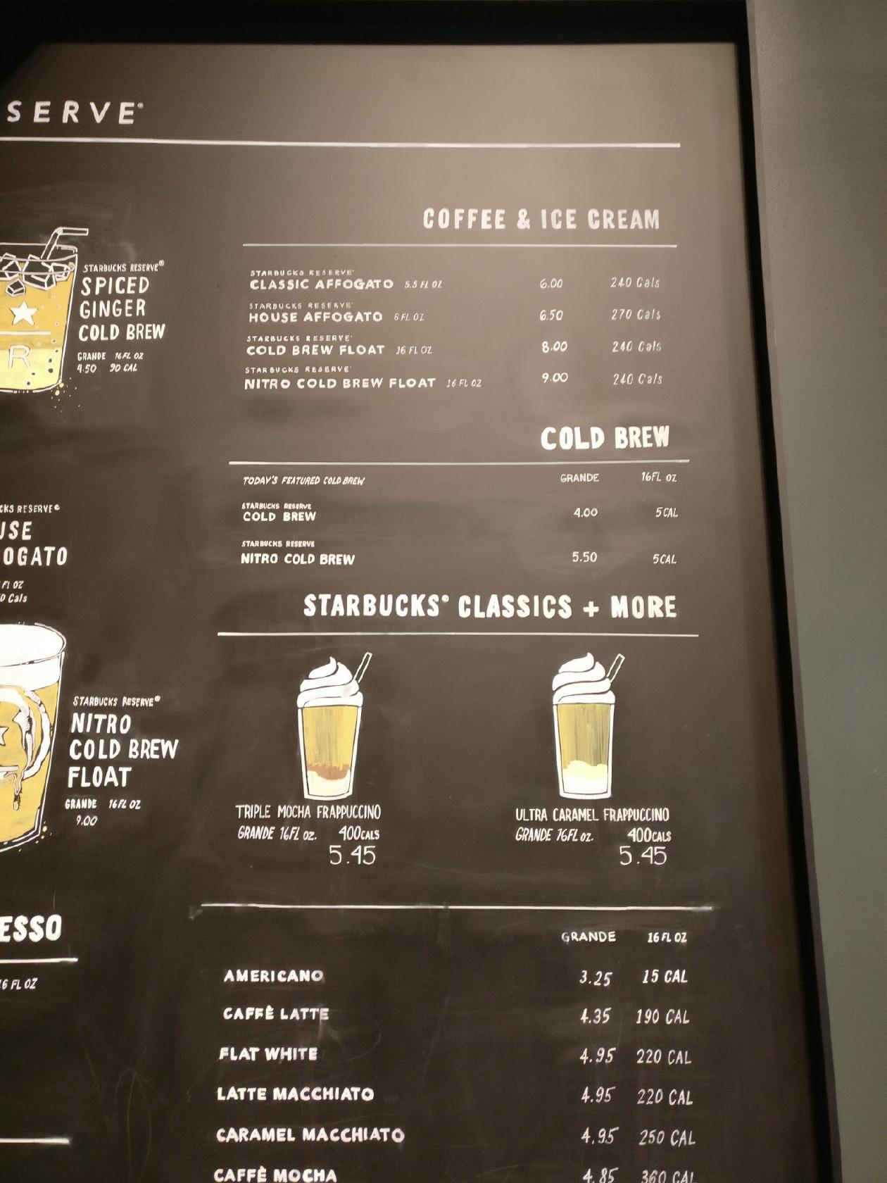 Menu at Starbucks Reserve cafe, Toronto, Don Mills Rd